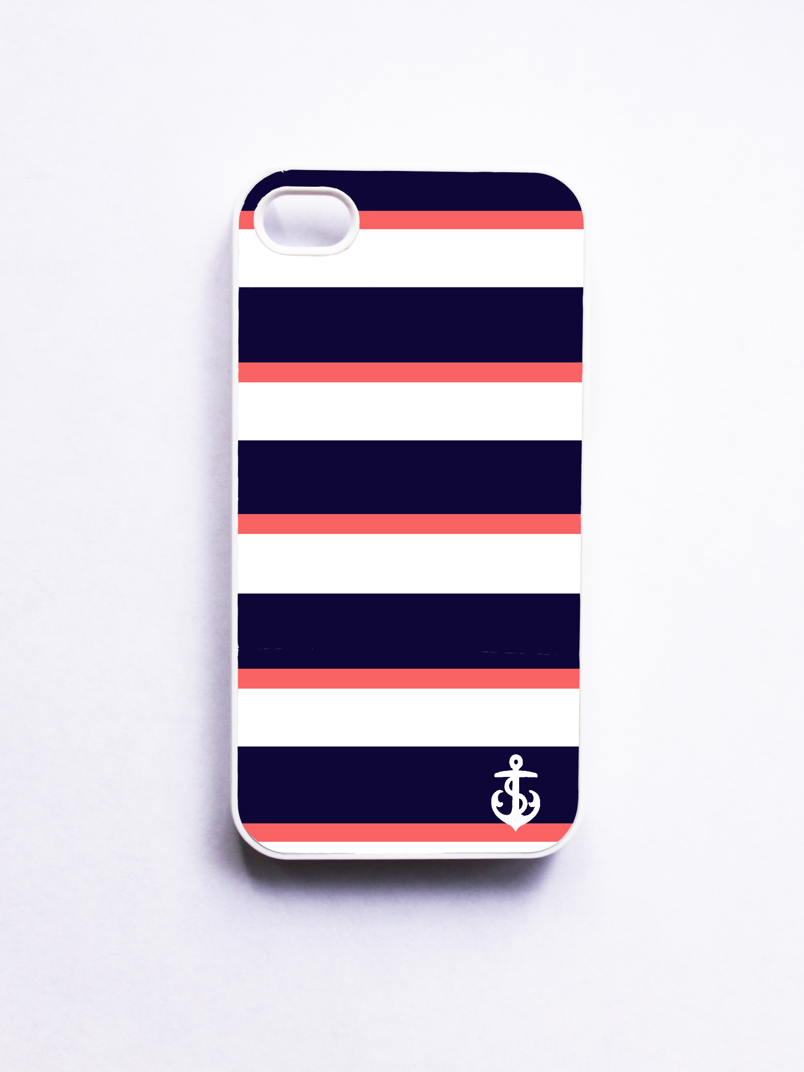 Nautical Iphone 4 Case For Iphone 4 / 4s - Navy & Coral Stripe With ...